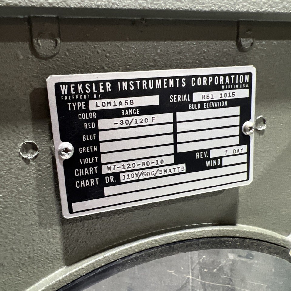 Weksler Instruments Chart Recorder Type LOM1A5B Used Surplus. Item ID 1 ...