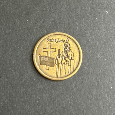 Vintage St Jude Shrine ST JUDE PROTECT TRAVEL Bronze Toned Pocket Coin ...