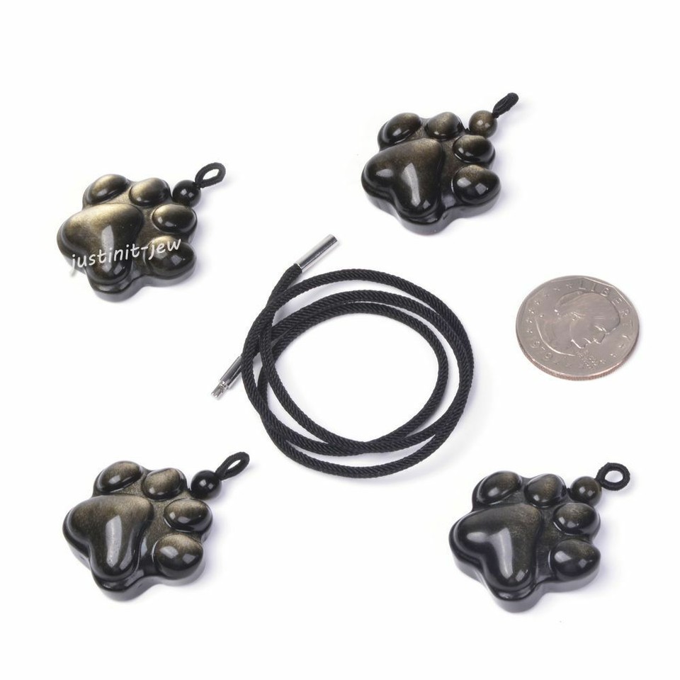 Natural Golden Obsidian Gemstone Hand Carved Paw Print Chakra Pendant ...