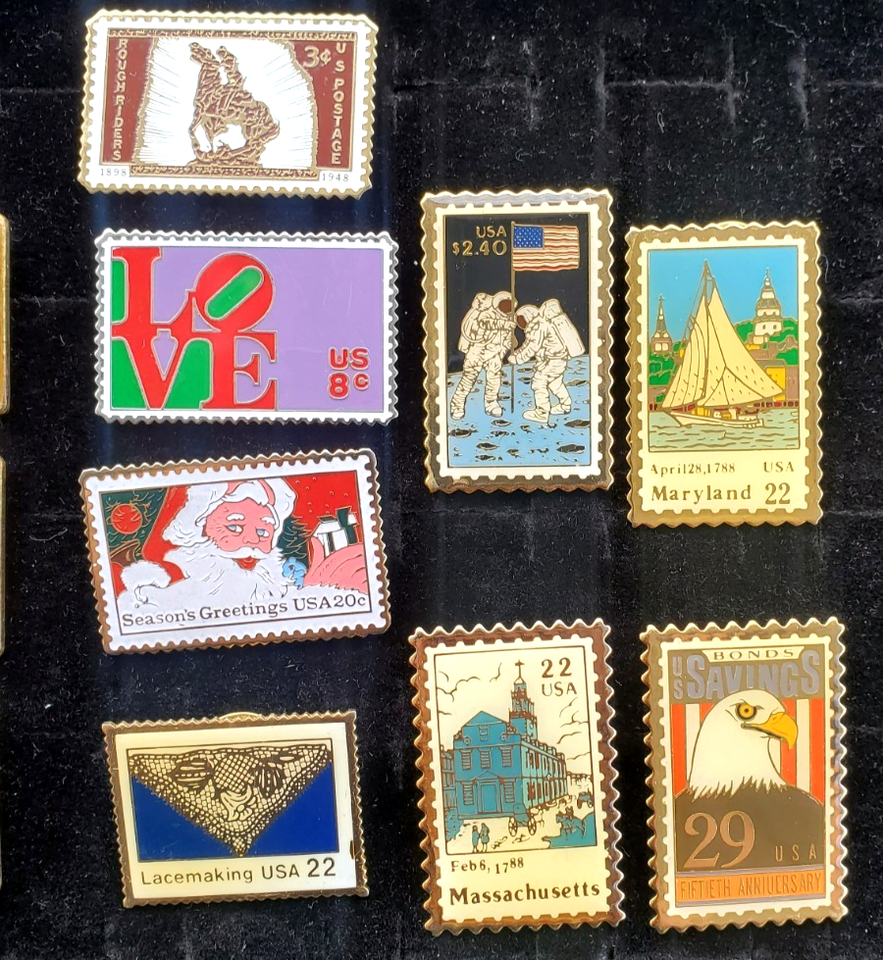 Lot of 15 Vintage US USPS and Canada Postage Stamps Metal Lapel Pins ...