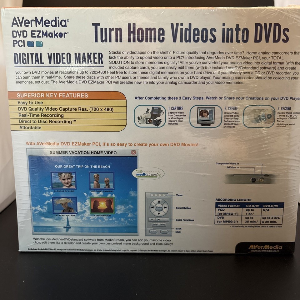 AVer Media DVD EZMaker PCI Card w/ Software Turn Home Videos into DVDs ...