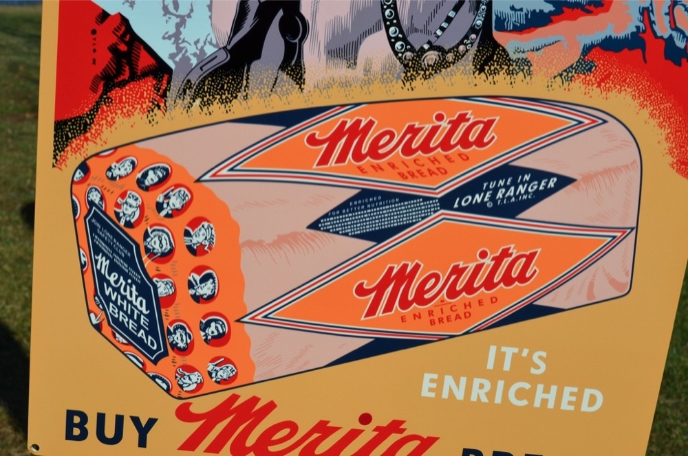 OLD STYLE 28" MERITA BREAD LONE RANGER COUNTRY STORE DAIRY SIGN MADE IN ...