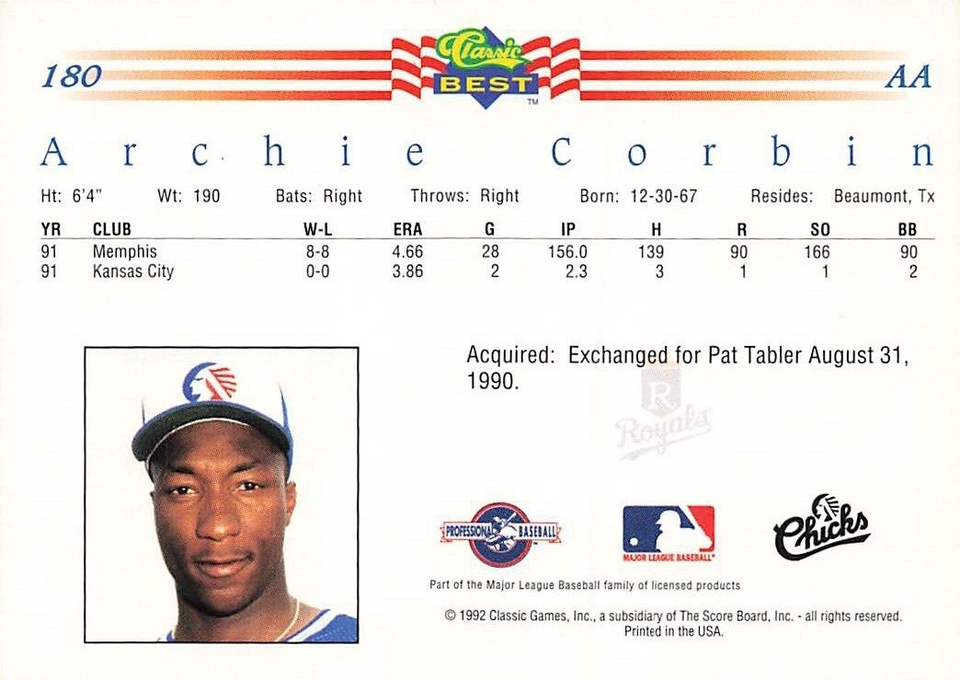 1992 Classic Best Minor League Archie Corbin #180 Rookie RC | eBay
