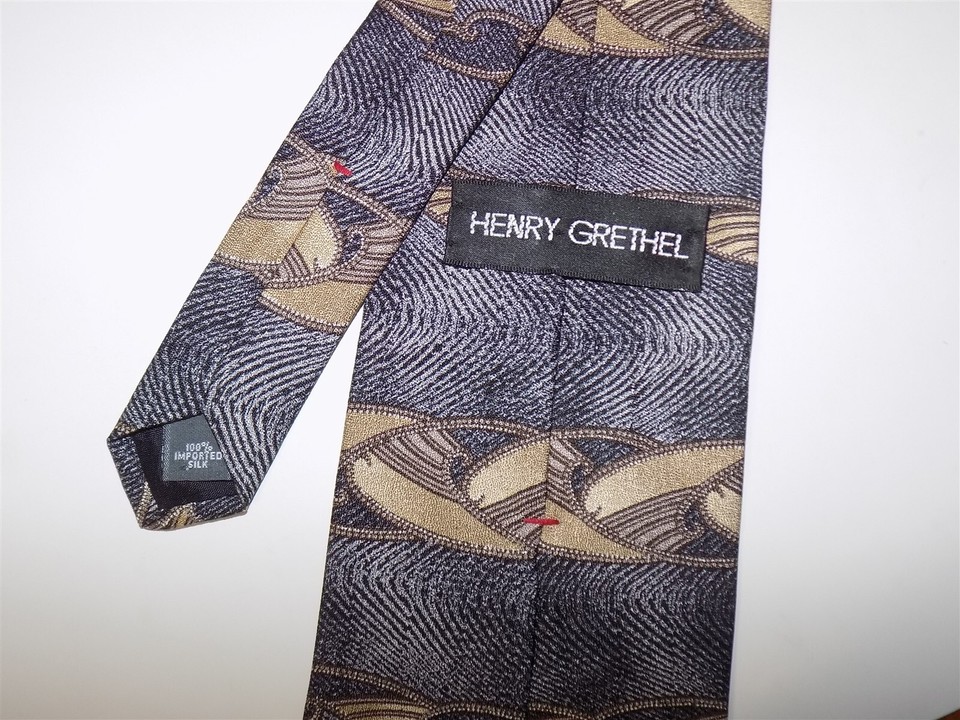 HENRY GRETHEL Silk Necktie Blue Gray Tan 57" x 3 7/8" | eBay