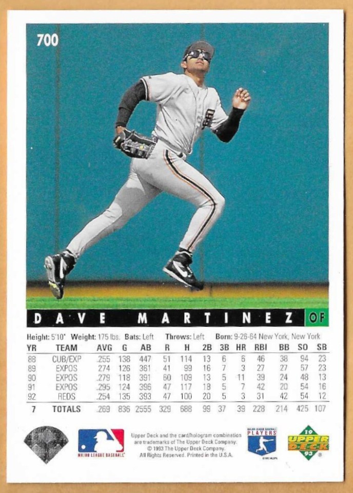 DAVE MARTINEZ SAN FRANCISCO GIANTS #700 - UPPER DECK NM-MT 1993 | eBay