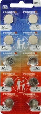 Renata 301 10 FRESH BATTERIES*NEW PACKING* SR43SW SR43 301 9902 0% ...