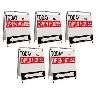 Real Estate Open House Sign Kit Metal A-Frame 5 Pack RWBK w/ Today ...
