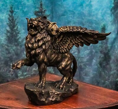 Faux Bronze Greek Guardian Winged Lion Chimera Gargoyle With Goat Horns ...