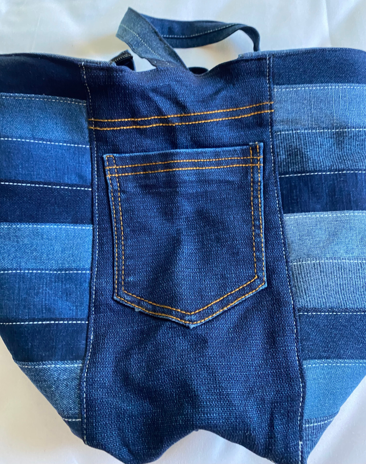 Bag Denim Jeans Recyle Blue Indigo Stripe Tote Zipper Upcycle ...