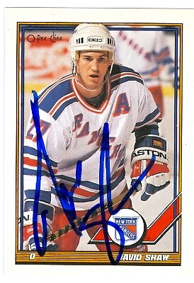David Shaw autographed Hockey Card (New York Rangers) 1991 O-Pee-Chee ...