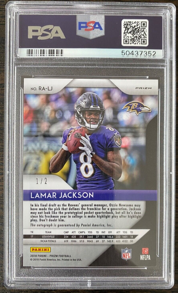 2018 PRIZM #LJ LAMAR JACKSON GOLD VINYL ROOKIE RC AUTO PSA 10 GEM 1/2 ...