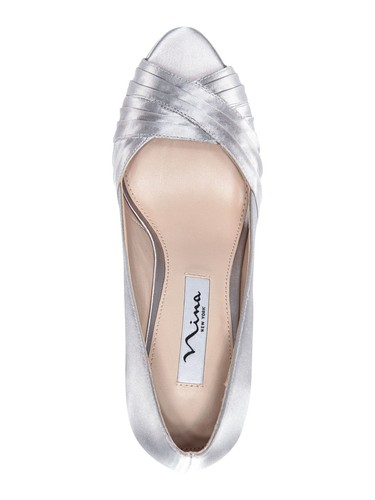 NINA Womens Silver Criss-Cross Pleating Rhiyana Stiletto Slip On Pumps ...