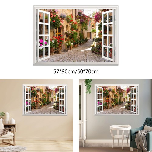 Fake Window Wall Stickers Faux Opening Windows Removable Rose Lane ...
