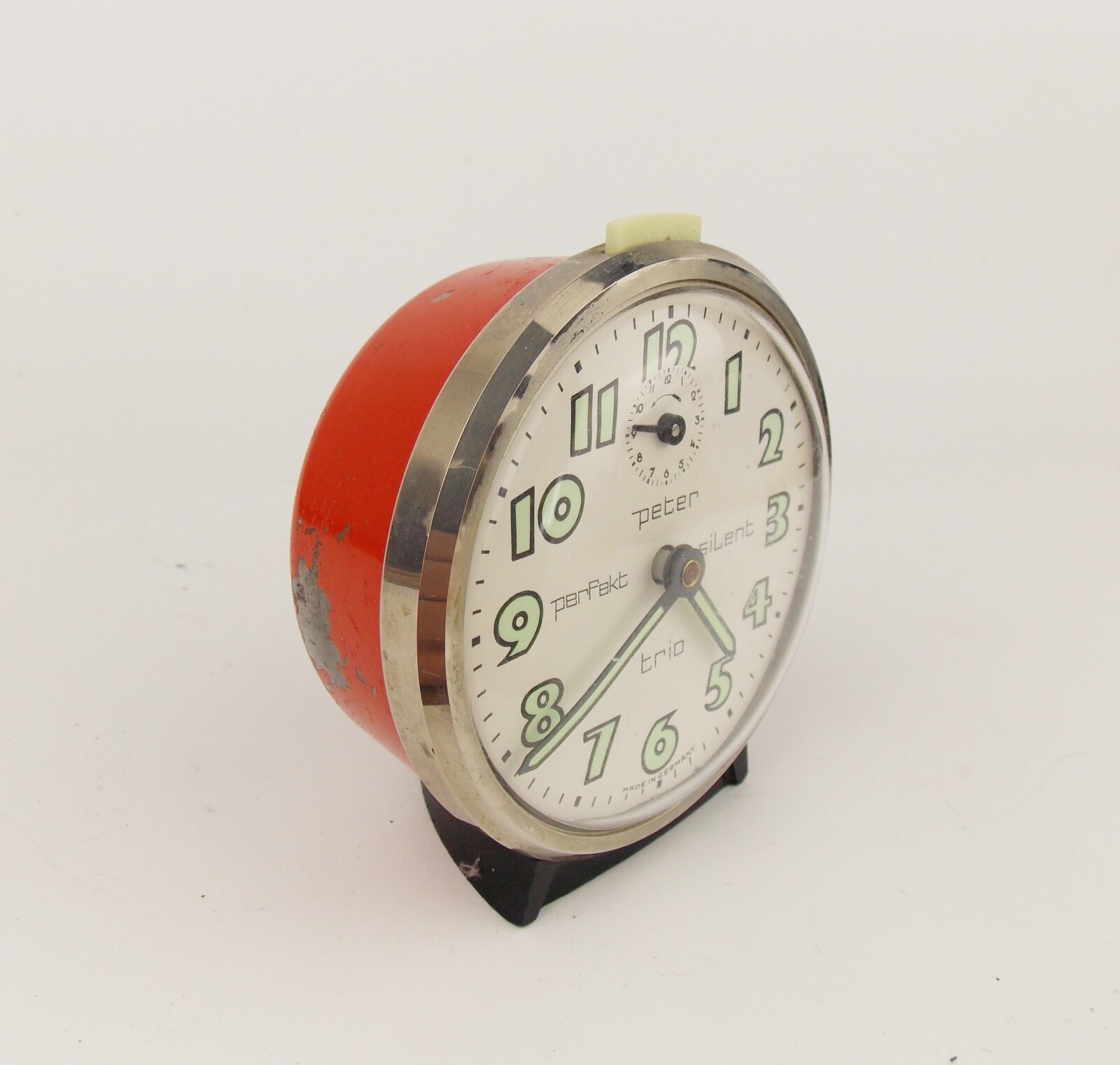 Vintage 1970s Alarm Clock PETER TRIO Silent German Chrome Table Desk ...