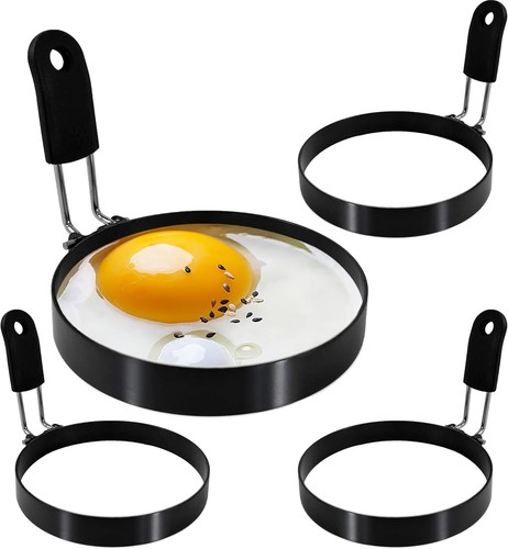 4 Pack 3.5''Egg Rings Set with Silicone Handle Stainless Steel Egg ...