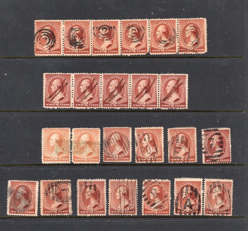 24pc US WASHINGTON 2c BROWN STAMPS LOT SC#210 STRIPS BULLSEYE FANCY ...