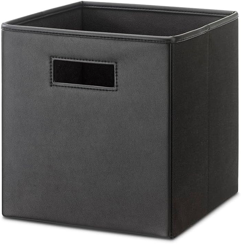 4 Pack 12 Inch Black Foldable Diamond-Patterned Faux Leather Storage ...