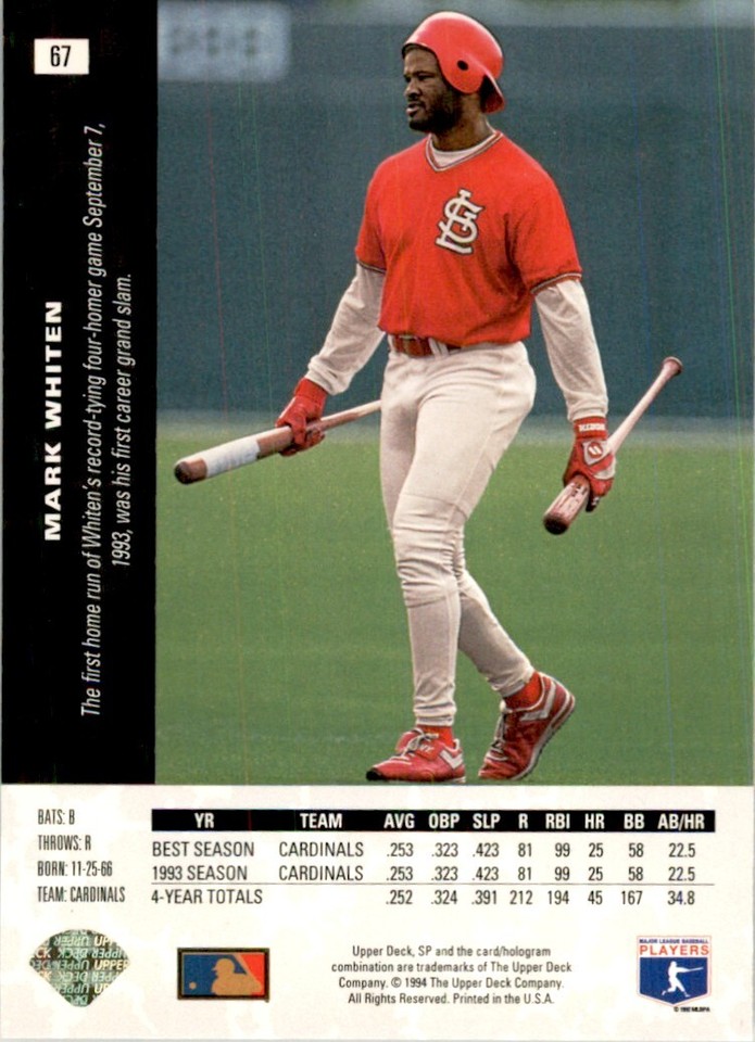 1994 UPPER DECK SP MARK WHITEN ST. LOUIS CARDINALS #67 | eBay