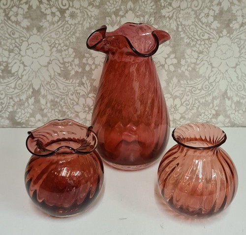 Vintage Collection Of 3 Dartington Cranberry Glass Vases Fluted Rim ...