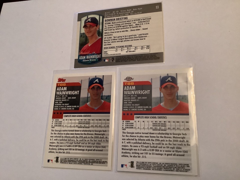 2000 Topps Traded/Chrome T88 ADAM WAINWRIGHT RC, 2000 Bowman #93 3 Card ...