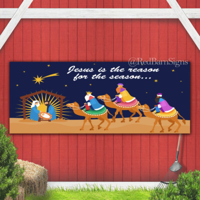 Jesus in the manger with the 3 kings indoor outdoor banner sign | eBay