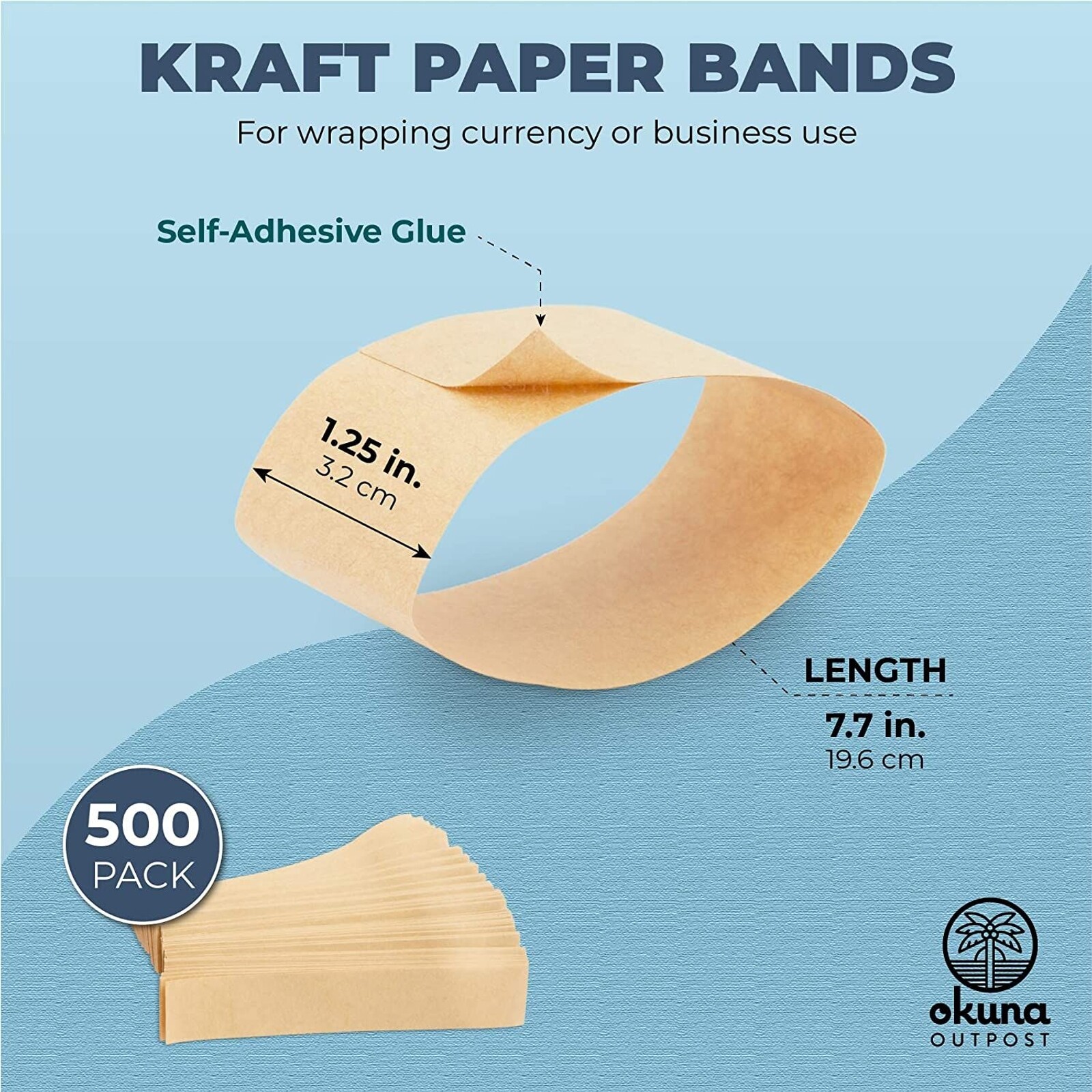 500 Pack Kraft Paper Money Bands for Cash, Self-Adhesive Currency Bill ...