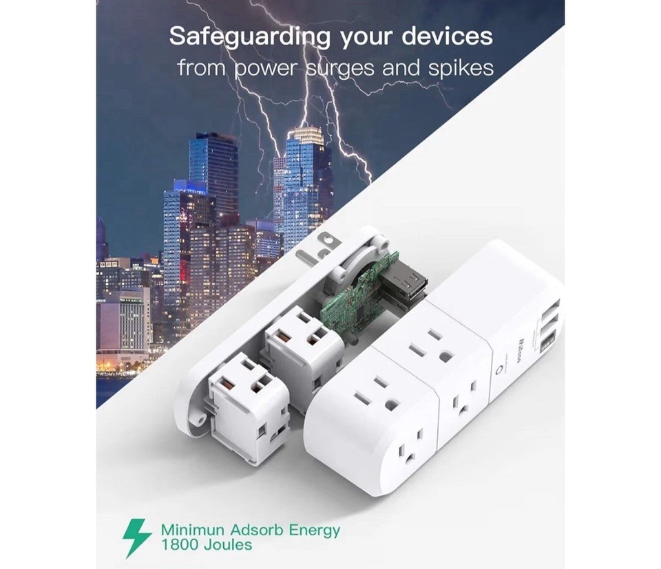 Mifaso Outlet Extender with Rotating Plug Surge Protector 6 AC Multi ...