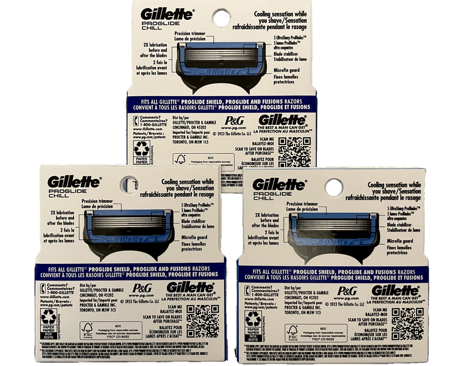 Gillette PROGLIDE Chill Razor Blade 12 Cartridges Refill Men (3 Packs ...