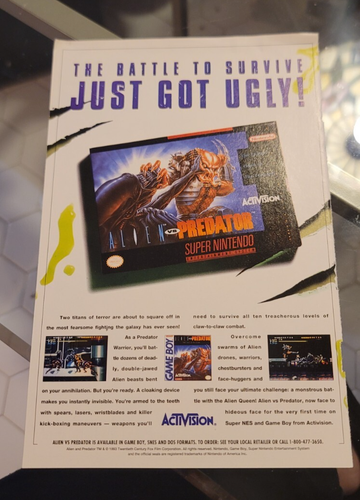 Alien vs Predator SNES Print Ad Game Poster Official Super Nintendo ...