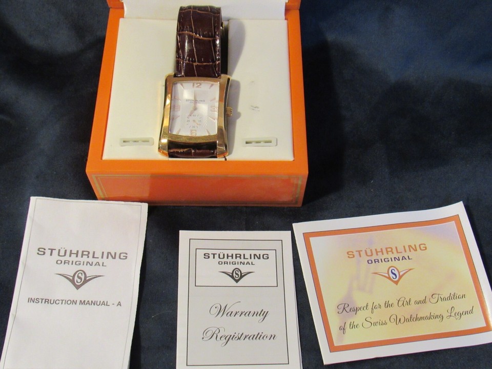 Stuhrling Mens Gold Tone Wrist Watch Stainless Steel Deployant Buckle ...
