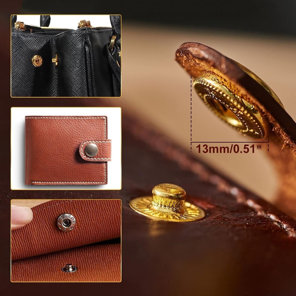 Leather Snap Fasteners Kit 72 Sets Metal Button Snaps for Clothes Bags ...