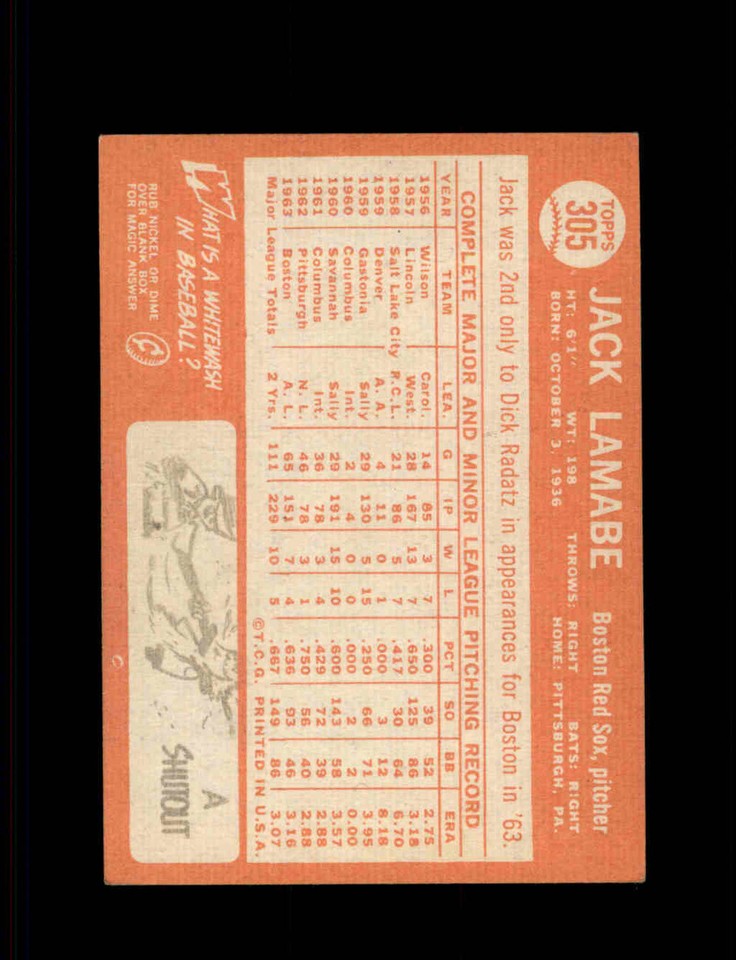 1964 JACK LAMABE TOPPS #305 RED SOX *G5648 | eBay