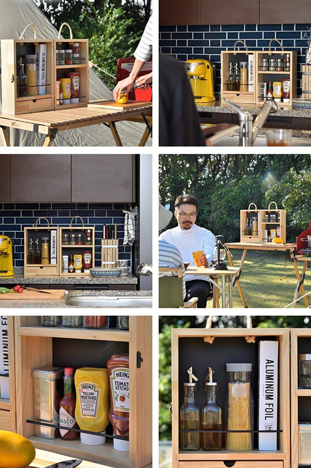 FIELDOOR Wooden Spice Cutlery Box Outdoor Camping Cooking Portable Case BBQ | eBay