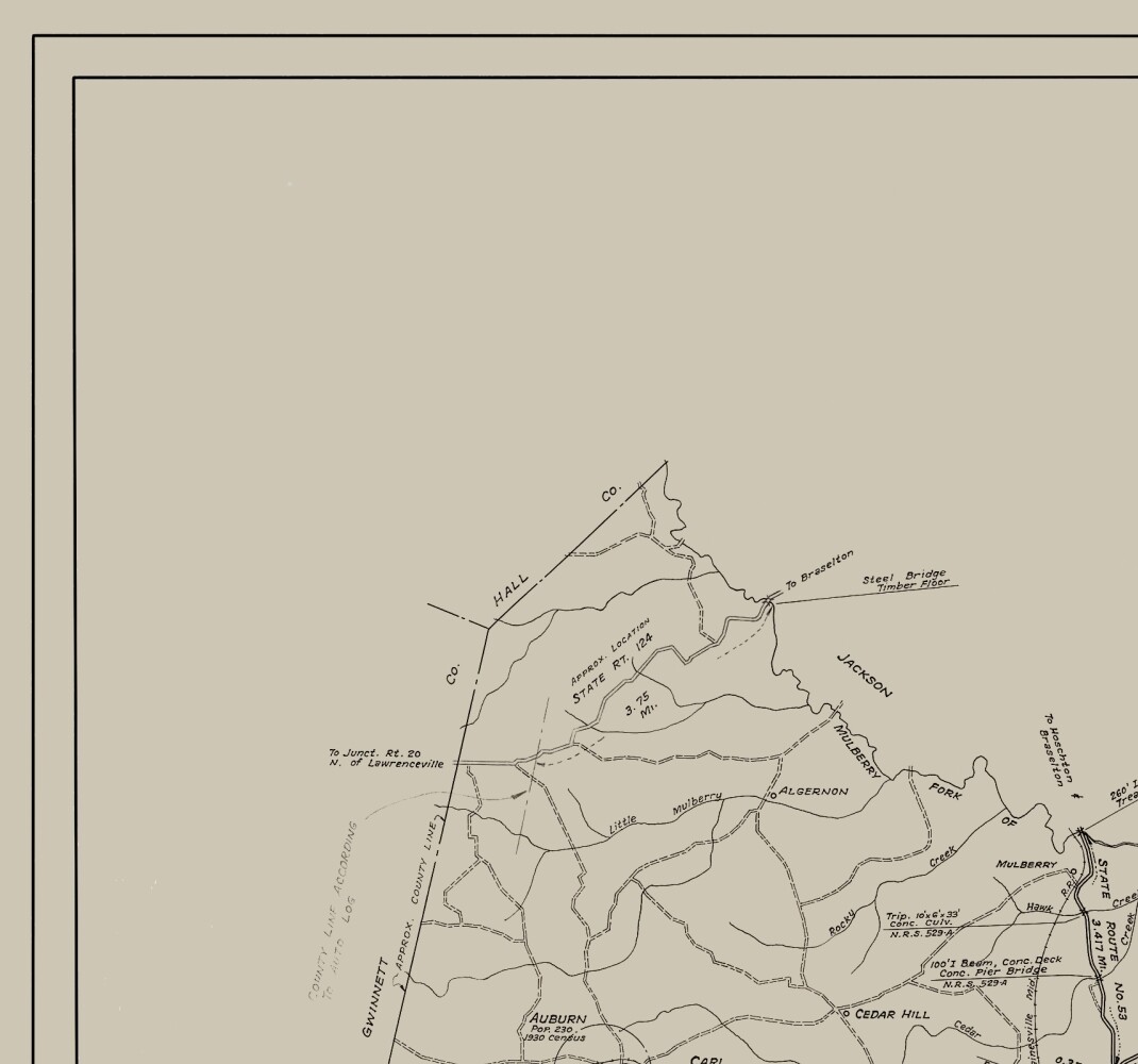 Historic County Map - Barrow County Georgia - Highway Board 1934 - 23 x ...