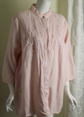 Edward Sz 1X Dusty Pink Linen Full Embroidered Blouse Tunic Shirt Top ...