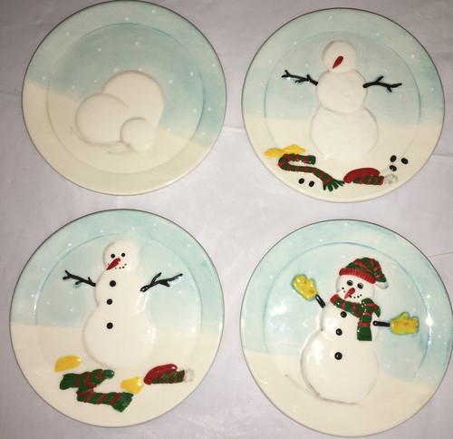 MWW Market HOW TO BUILD A SNOWMAN 4.5" Mini Plate Set 4Pc Blue ...