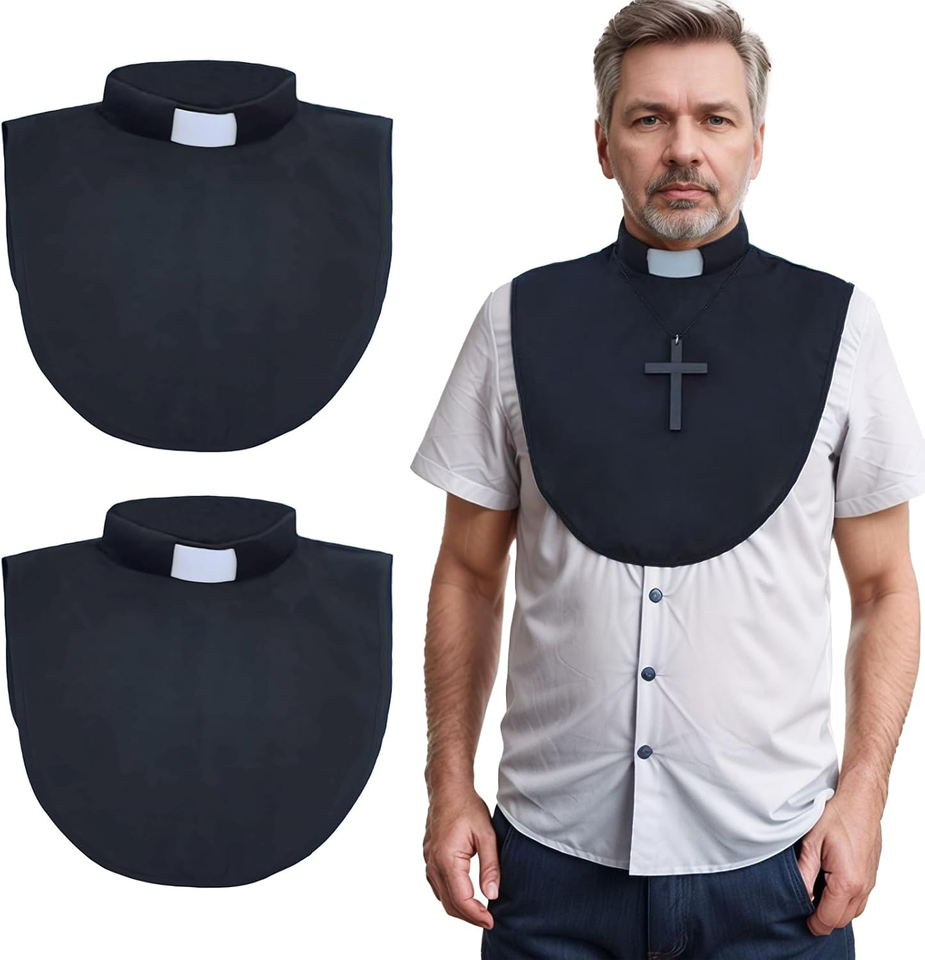 2Pcs Clergy Priest Collar with White Tab Unisex Clerical Bib Black ...