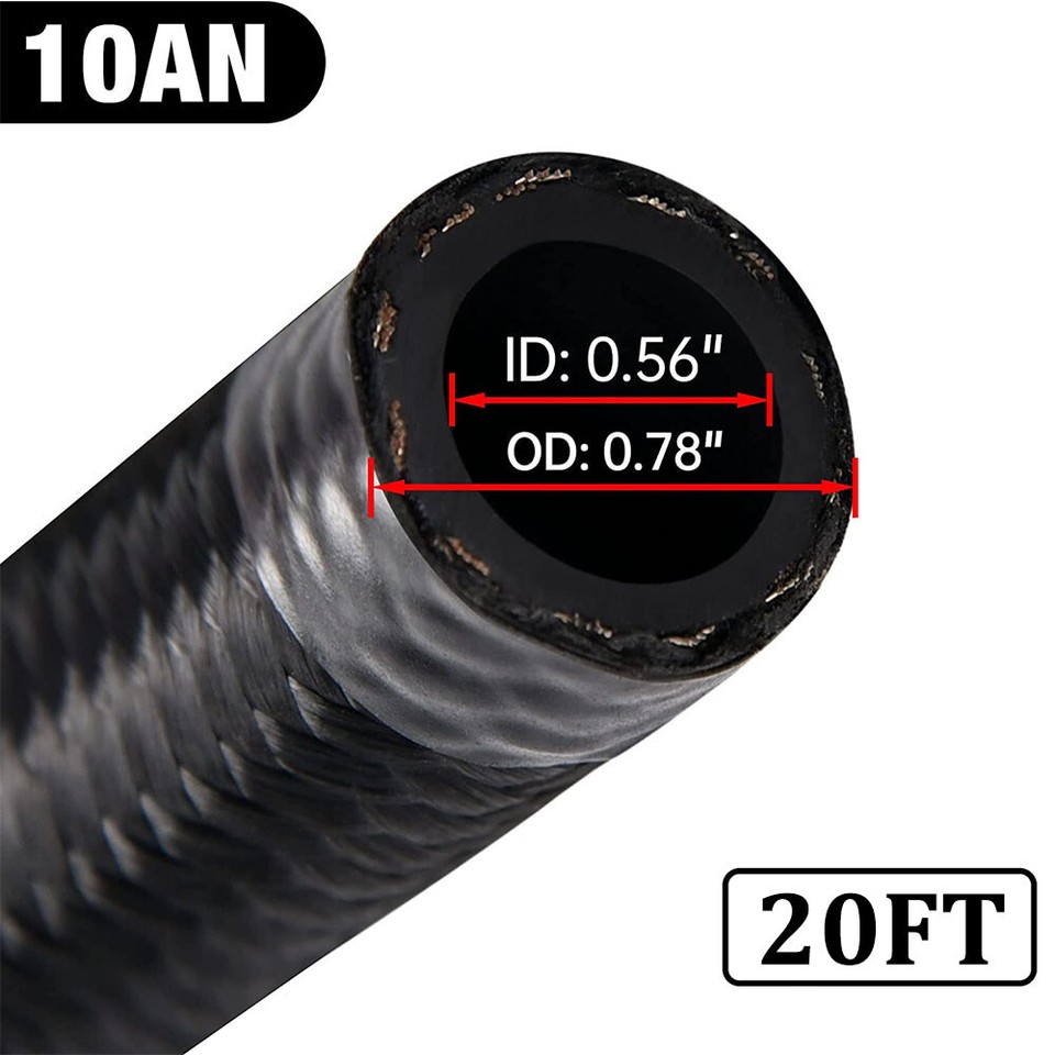 10AN Nylon Braided Fuel Line Oil/Gas/Fuel Hose Line End Fittings Kit ...