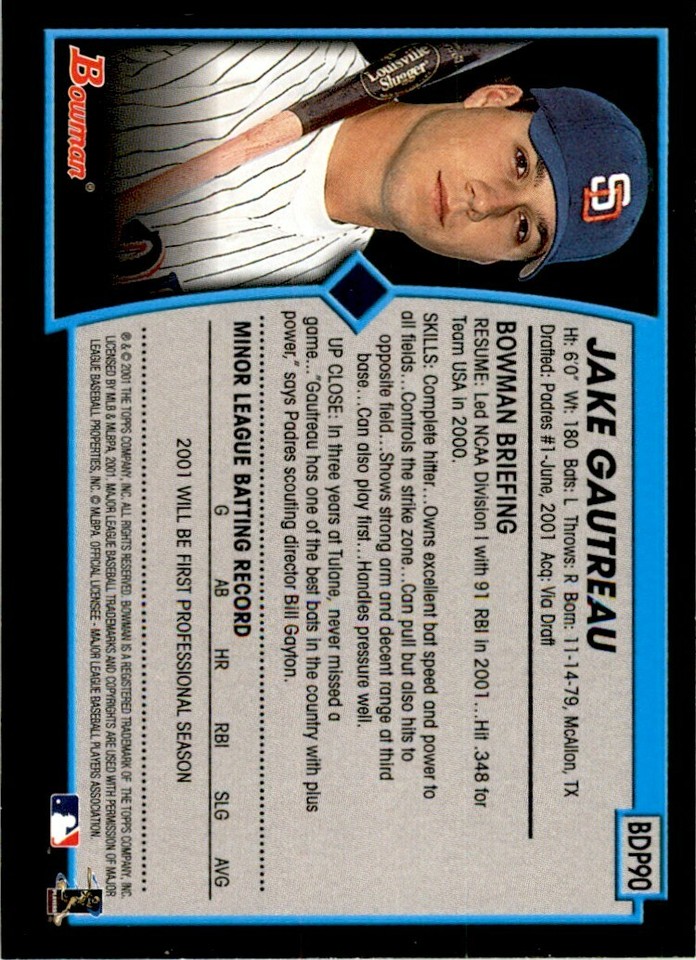 2001 Bowman Draft Picks & Prospects Jake Gautreau Rookie San Diego ...