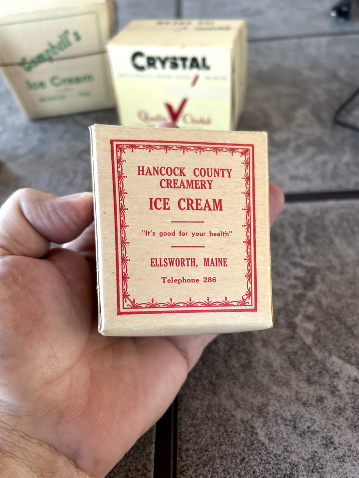 3 Vtg Ice Cream Container - Crystal Hancock Campbell Maine Michigan ...