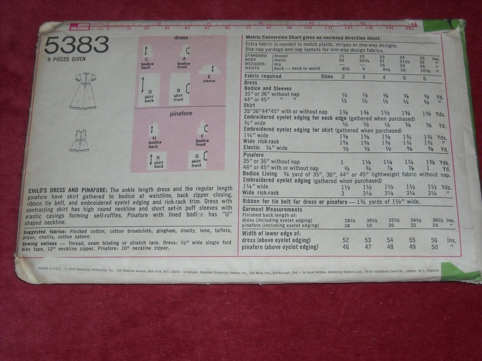 🌸1972 SIMPLICITY #5383 - GIRLS ANKLE DRESS & KNEE LENGTH PINAFORE ...