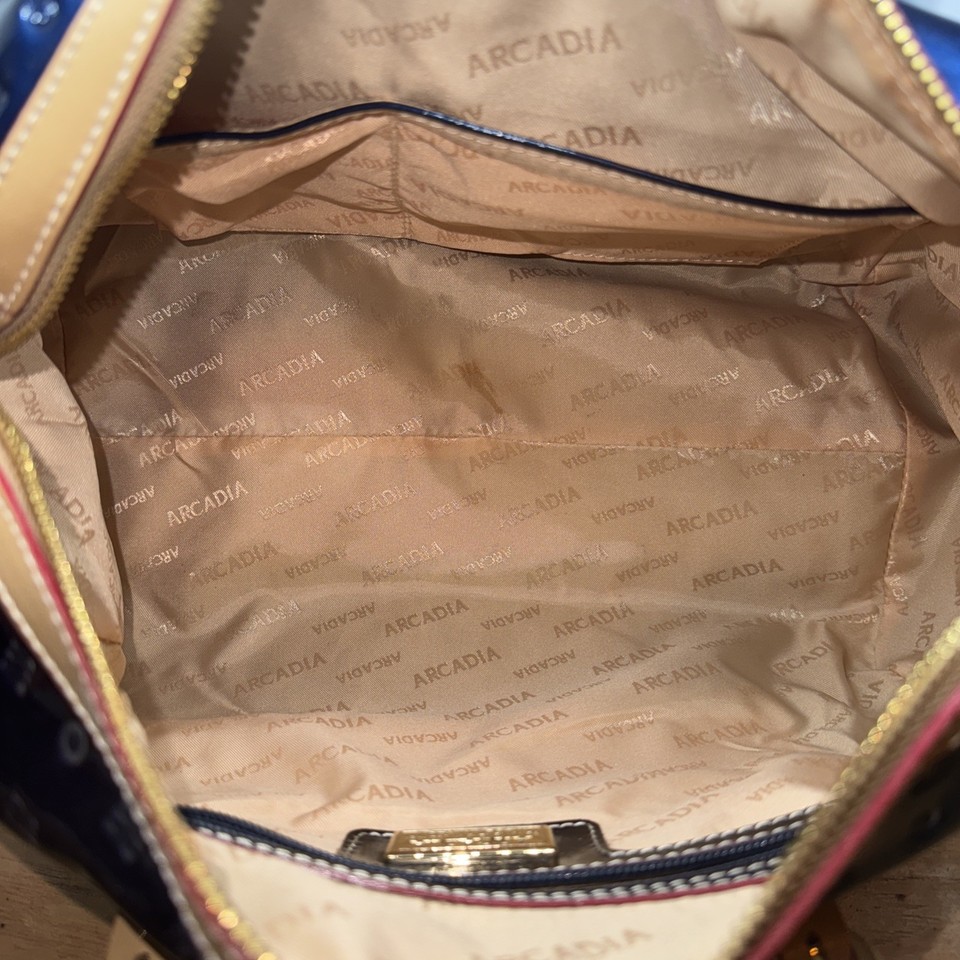 Arcadia Patent Leather Handle Shoulder Bag Purse Italy Black Embossed ...