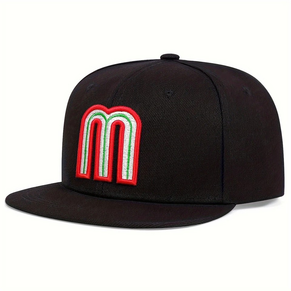 Mexico Baseball Cap Letter M With Embroidered Flag Flat Brim Snapback ...