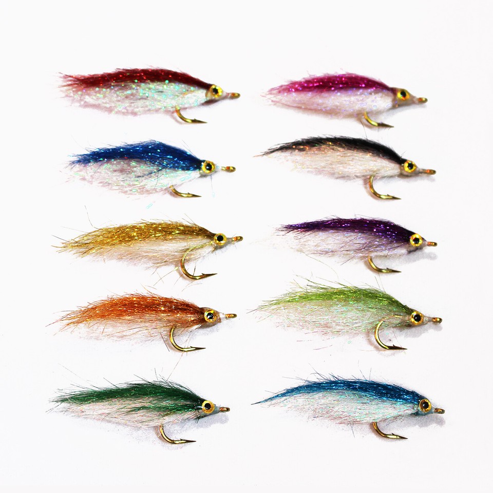 10 pcs Ice Dub UV Polar Fry Slowly Sinking Salmon Trout Minnow Fly ...