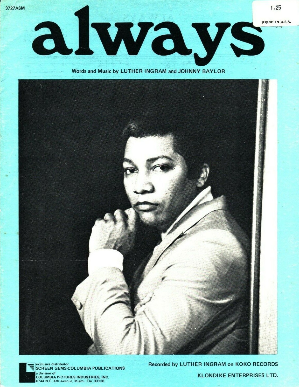 LUTHER INGRAM ALWAYS SHEET MUSIC-PIANO/VOCAL/GUITAR/CHORDS-RARE-1973 ...