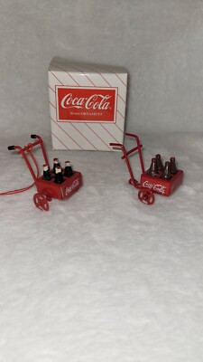 2 Vintage Mini Coca-Cola Carts Delivery Cart Red Logo W/ Mini Bottles ...
