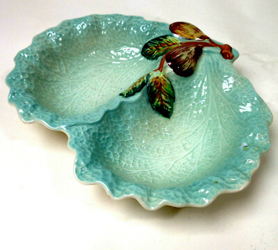 Vintage SHORTER & SON Stoke on Trent Divided Blue Cabbage Leaf Serving ...