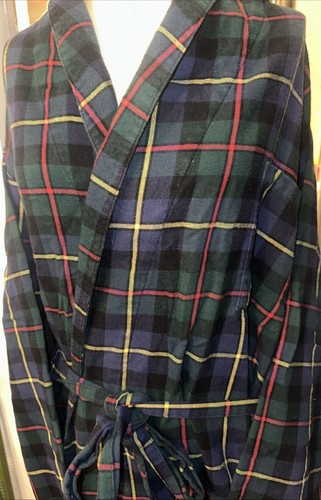 VTG LL BEAN Scotch Plaid Belted Robe Men’s s 100% Cotten Flannel Blue ...