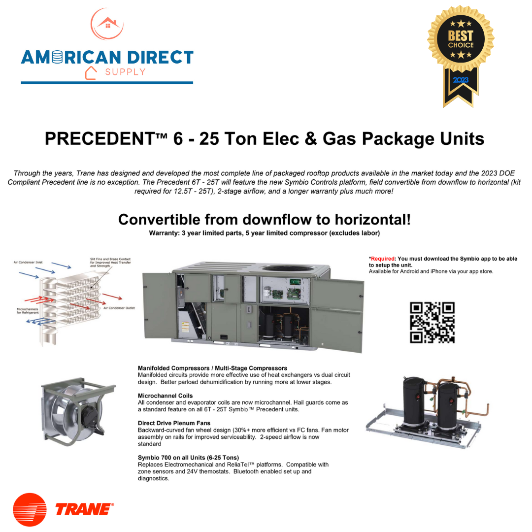 Trane Precedent 7.5 Ton Ac Package Unit 230V / 3Ph RTU/Horizontal 14.8 ...
