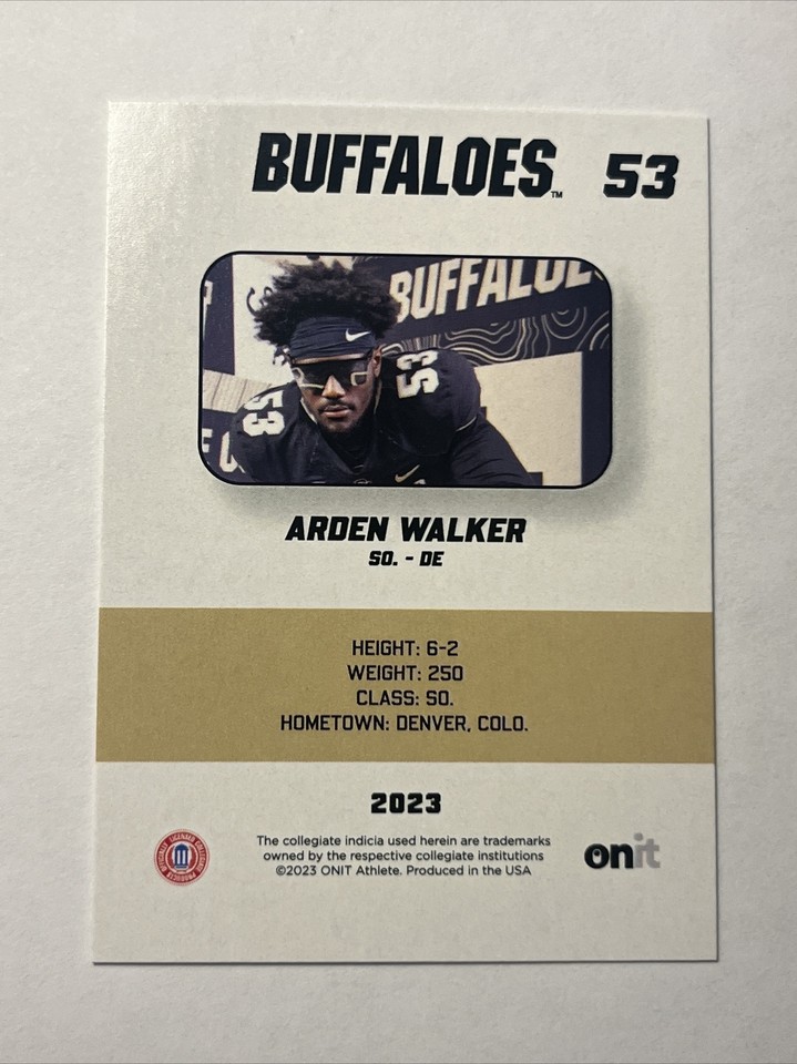 2023 ONIT Athlete Arden Walker Colorado Buffaloes Football Card NIL #53 ...